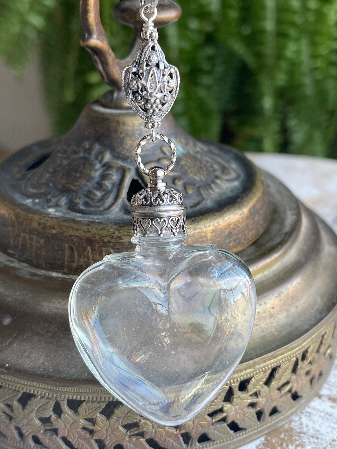 Vintage Glass Heart Perfume Bottle Necklace - Etsy