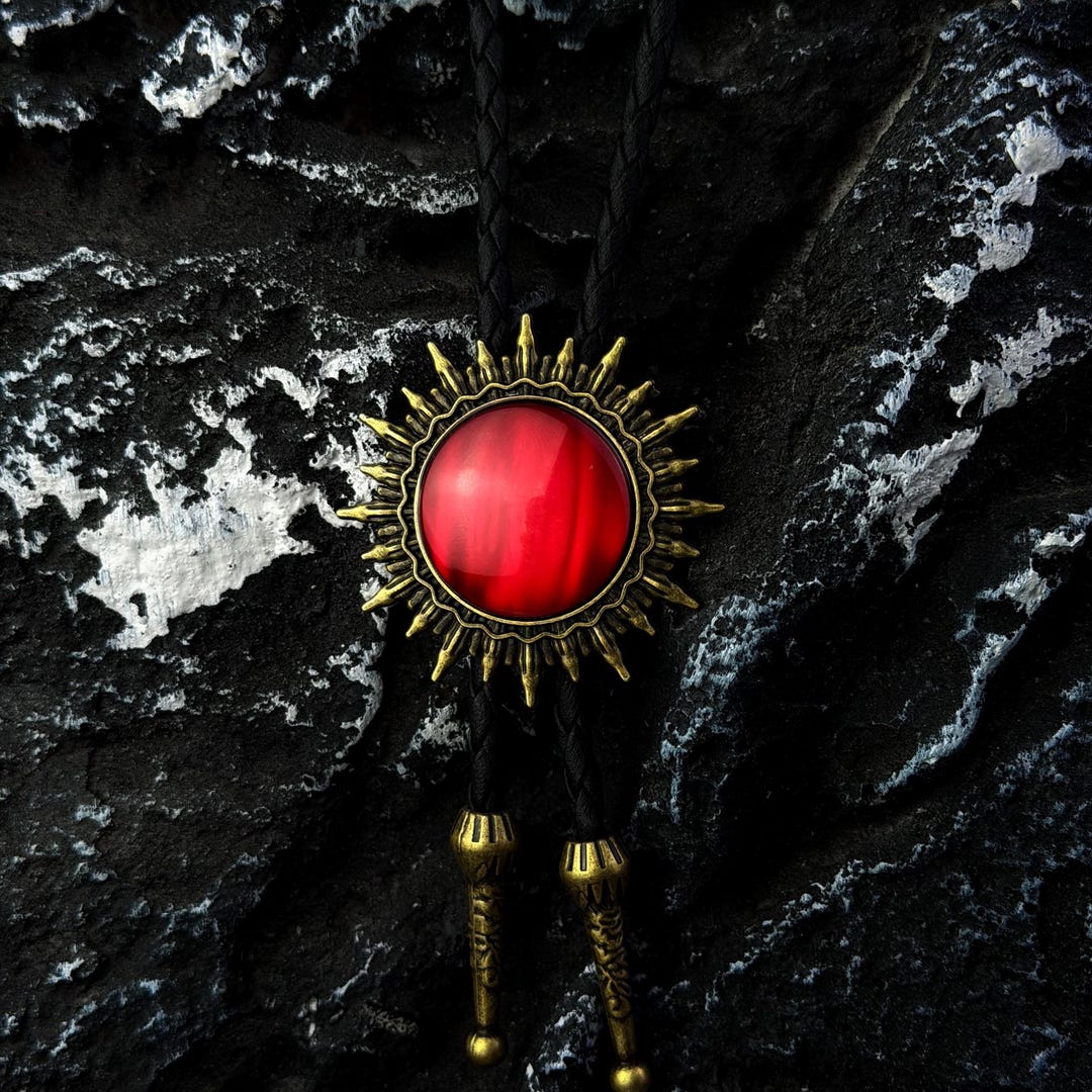 Red Sunburst Bolo Tie, Vintage Western Cowboy Tie, Round Statement Bolo ...