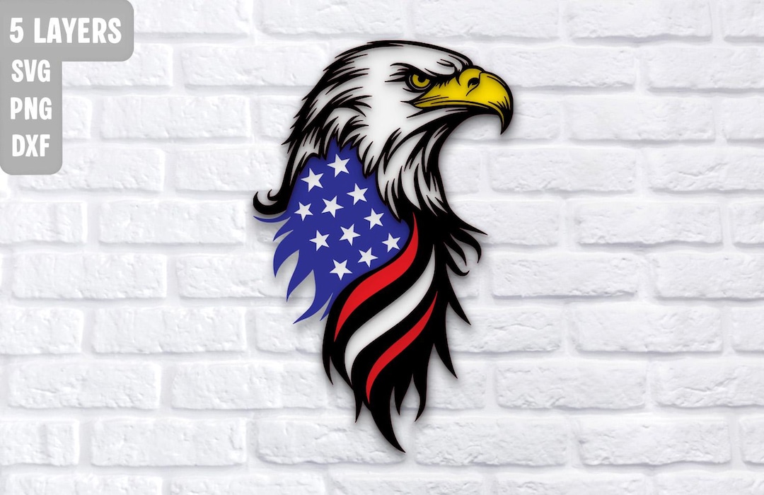 Eagle Head Multilayer Svg Png Dxf, USA Flag Layered Plywood, Laser Cut ...