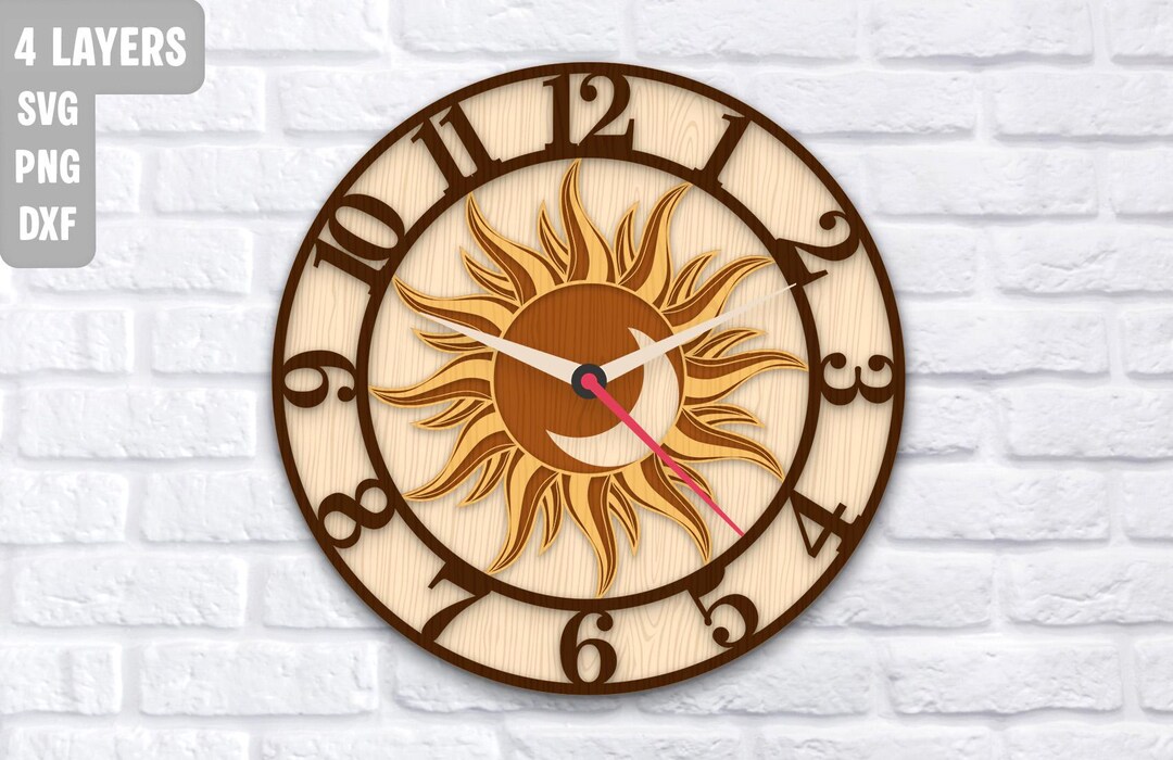 Sun and Moon Clock Face Svg Png Dxf, Multilayer Day and Night Clock ...