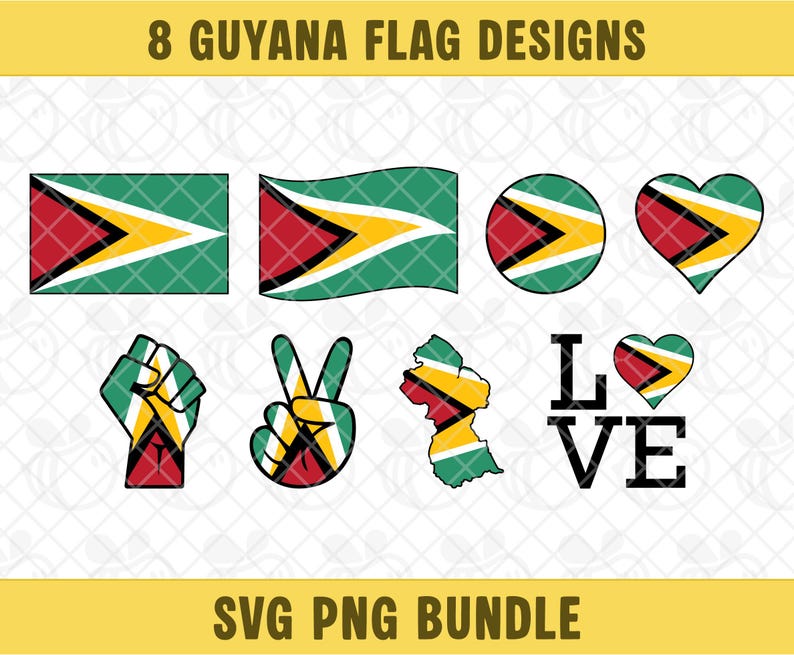Guyana Flag SVG PNG Bundle, Guyana Flag Clipart, Guyana Map Vector ...