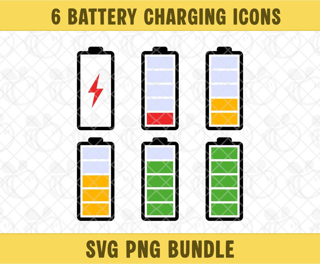 6 Battery Charging Icons SVG PNG Bundle, Live Button Vector, Screen ...