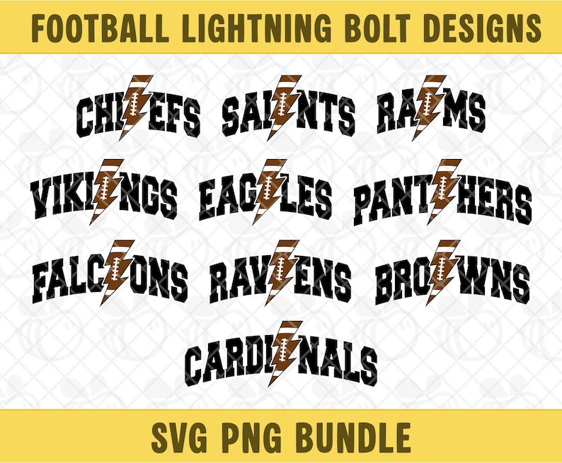 Football Team Lightning Bolt SVG PNG Bundle, Football Team Clipart ...
