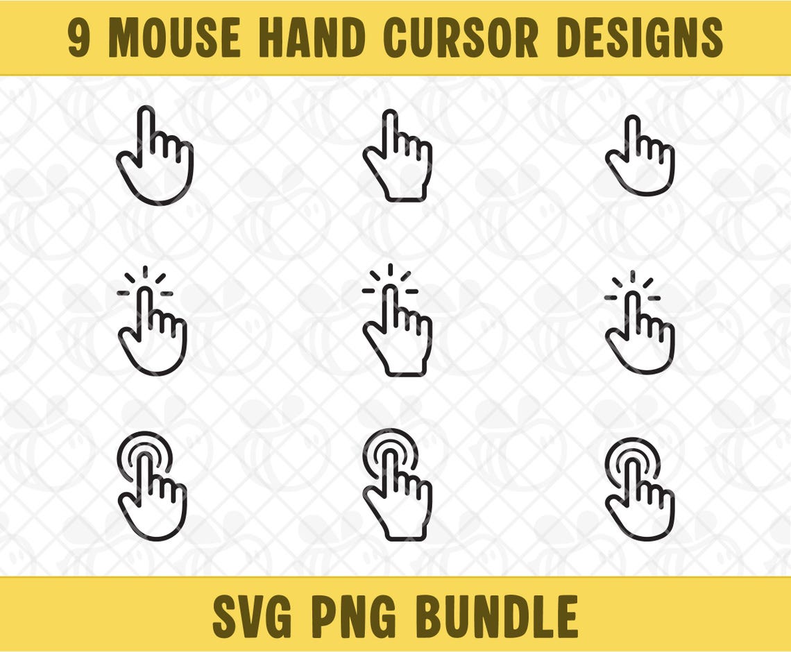 9 Mouse Cursor Icons SVG PNG Bundle, Hand Cursor Vector, Cursor Symbol ...