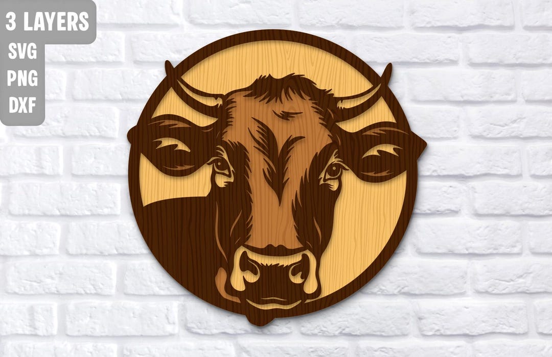 Cow Head Multilayer Svg Png Dxf, Cattle Layered Plywood, Laser Cut ...