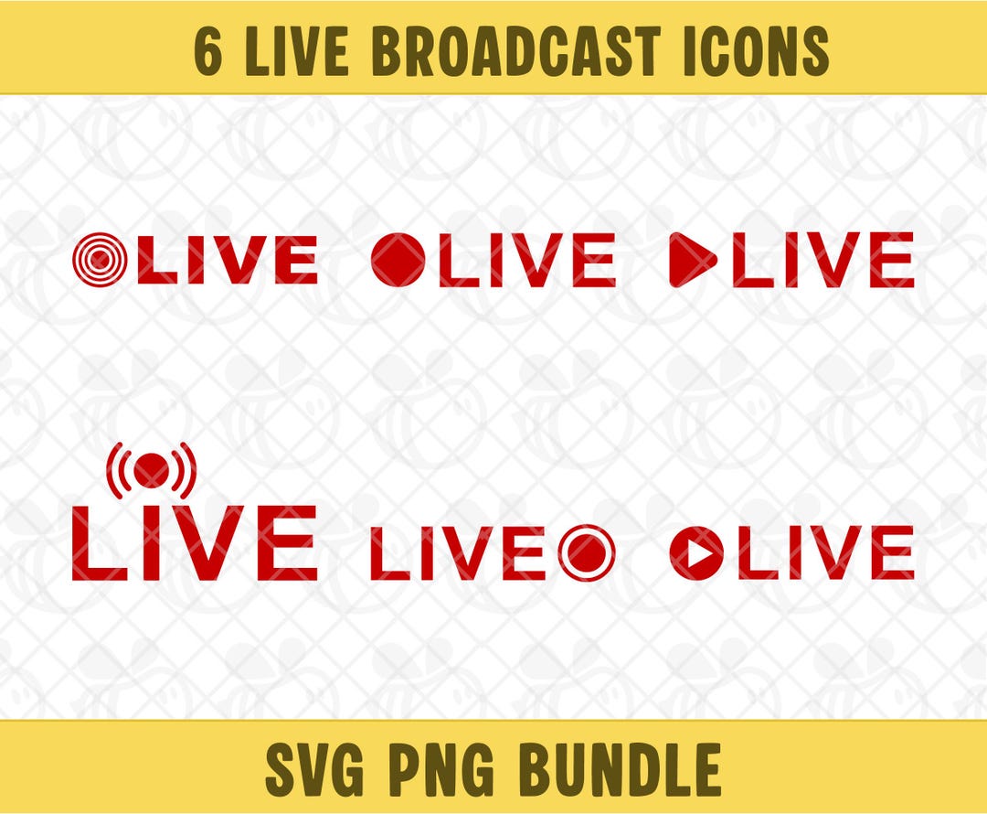 6 Live Broadcast Icons SVG PNG Bundle, Live Button Vector, Screen ...