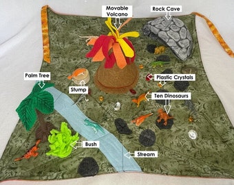 XXL Dinosaur World Playmat, Volcano Play Scene, Prehistoric Landscape ...