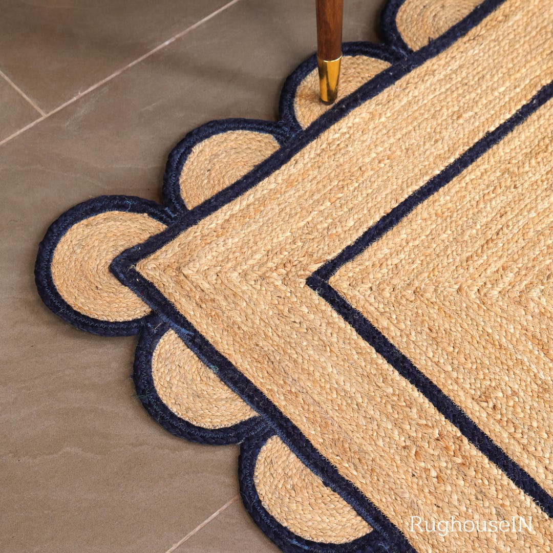 Natural Scalloped Jute Rug, Scallop Pattern Rug, Natural Jute Rug ...