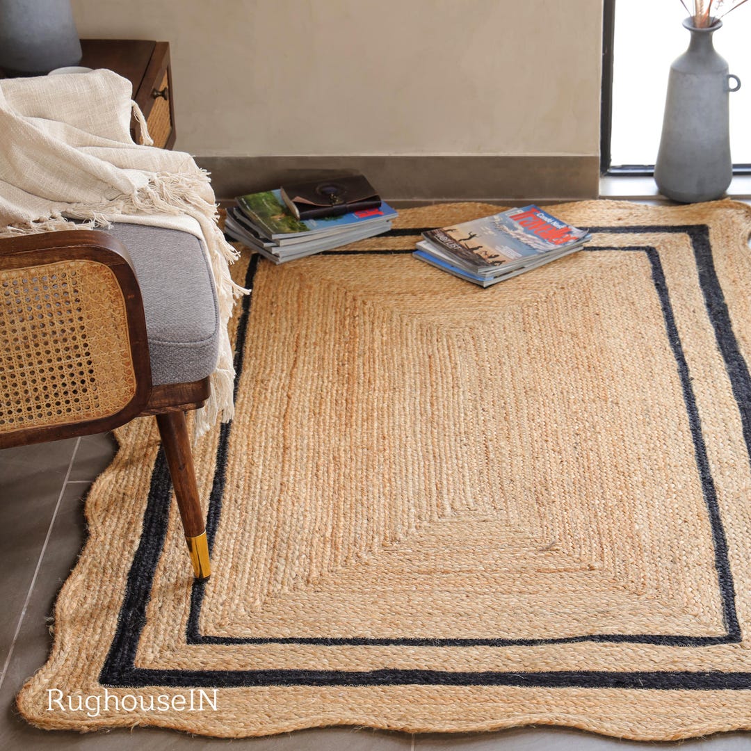 Scalloped Jute Rug- Jute Rug, Runner Rug, Door Mat, Handcrafted Rug ...