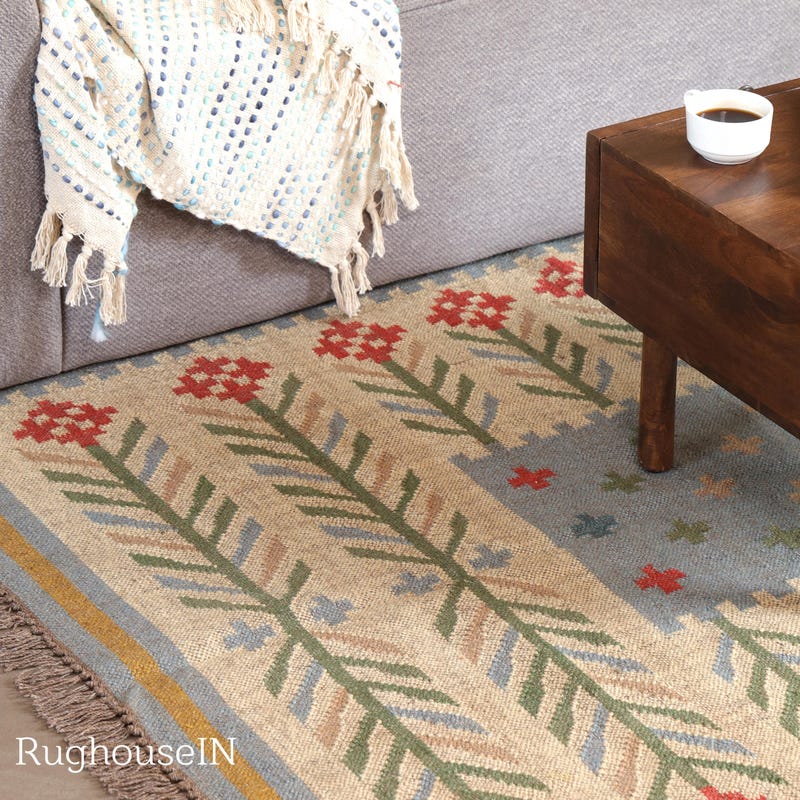 Wool Woven Rug Green Solid - Etsy UK
