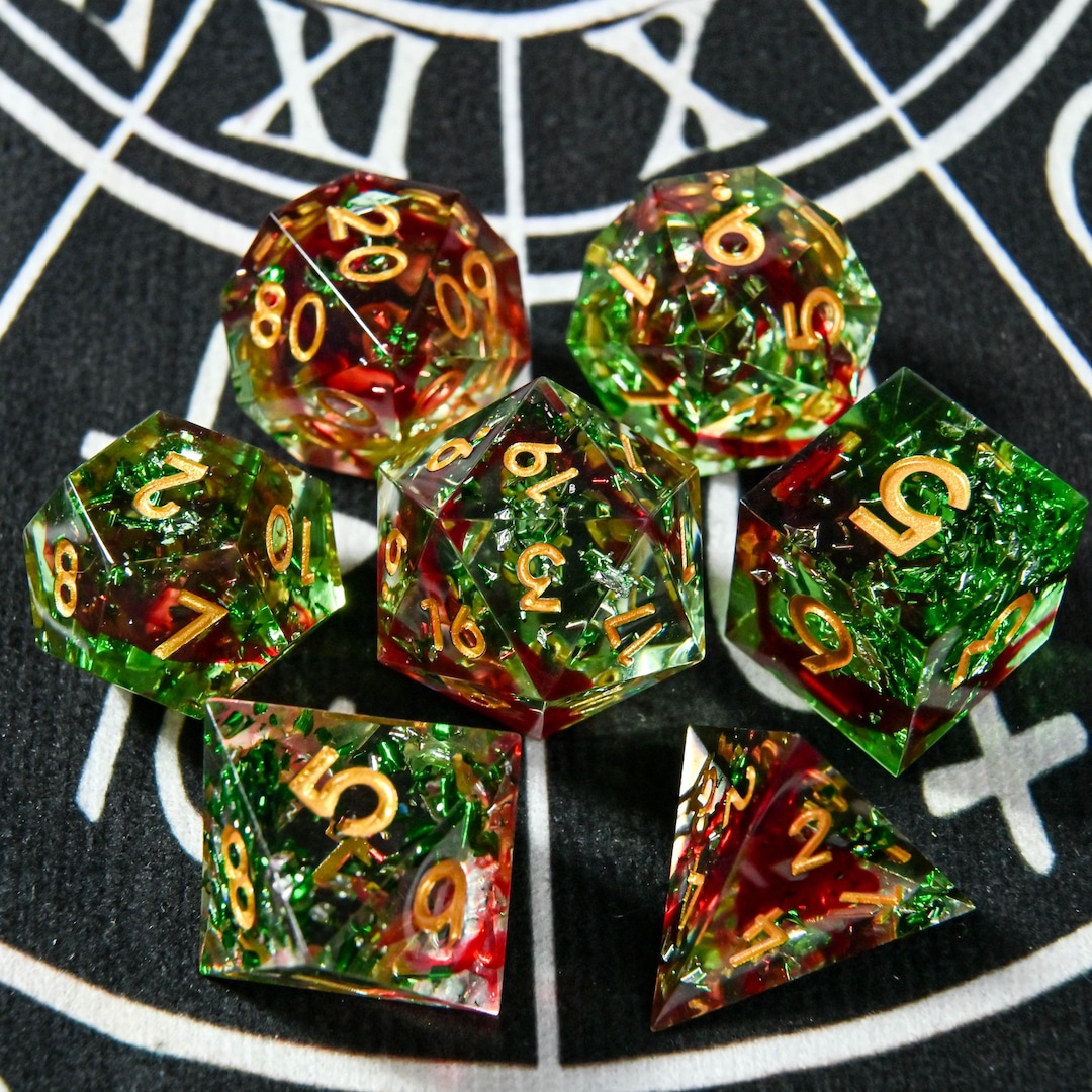Green DND Dice Set,green Sharp Edge Dice Full,red Green Transparent ...