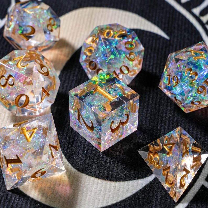 Sharp Edge D&D Dice Full Set - Iridescent DND Dice Handmade Resin Sharp ...