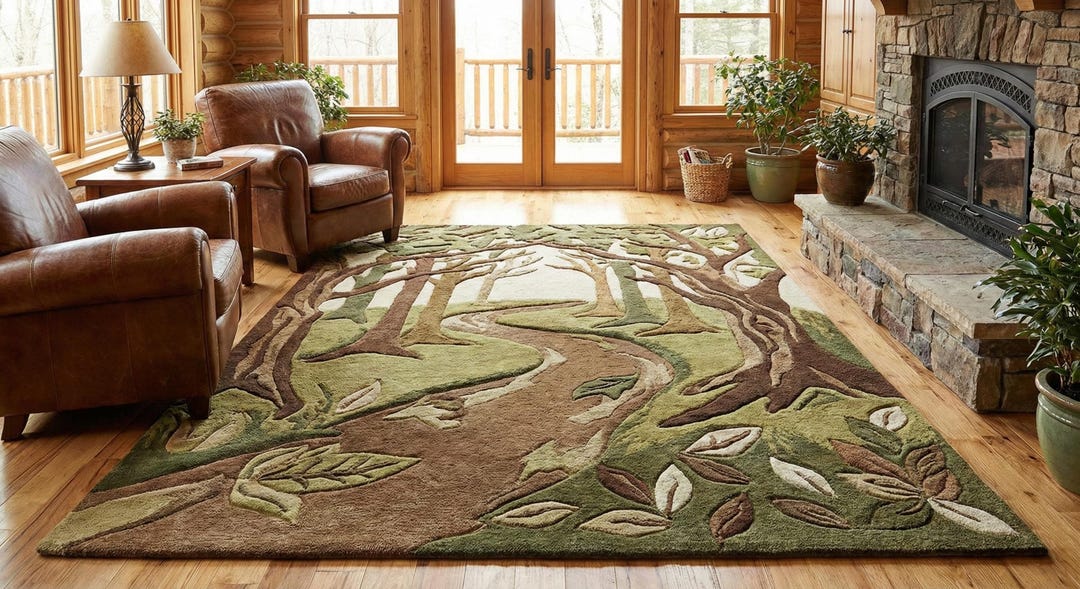 Woodland Path Hand Tufted Wool Rug | Forest Trail Nature Inspired Area ...