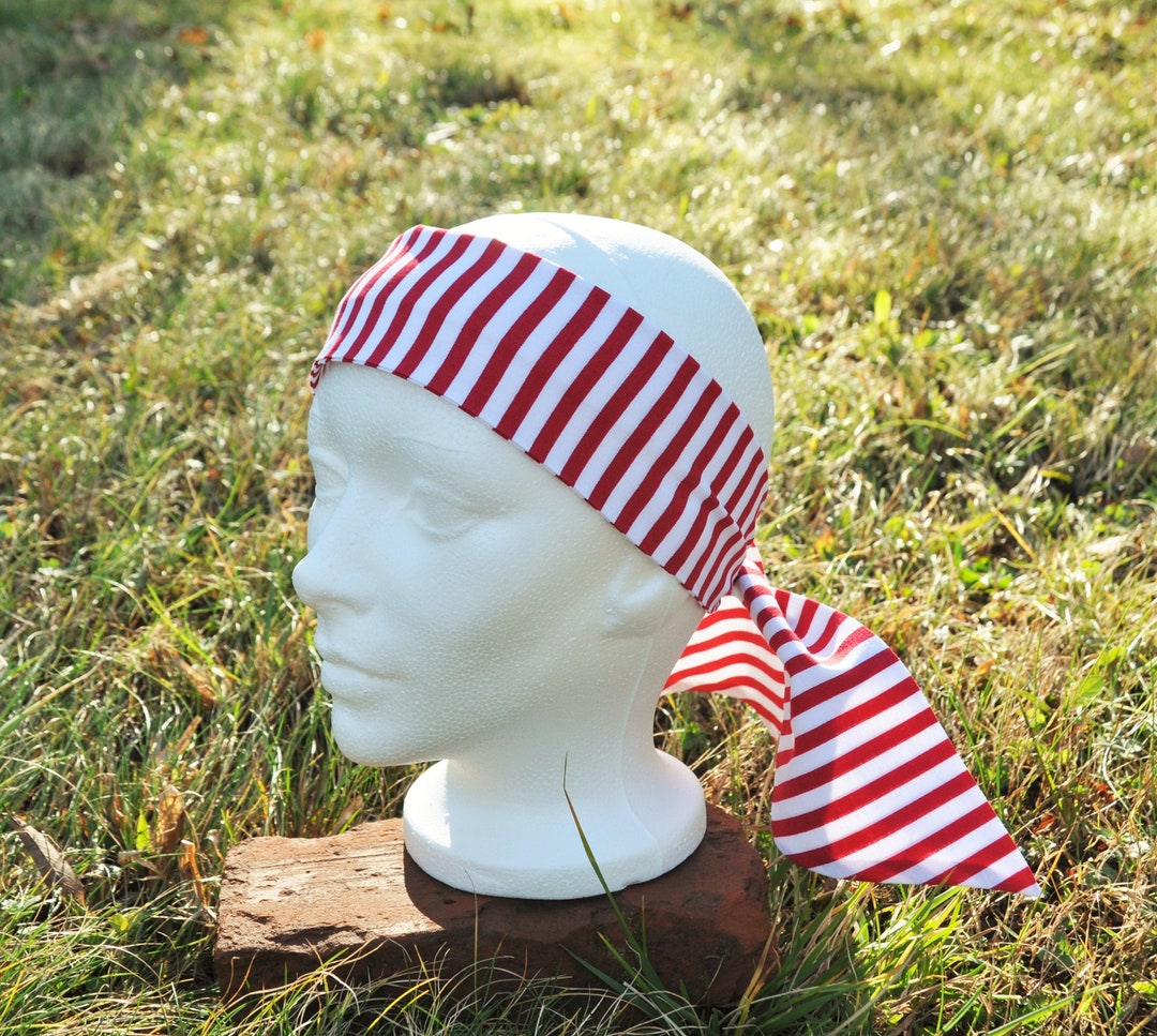 Red and White Striped Cotton Head Scarf: Pirate Bandana Head Wrap - Etsy