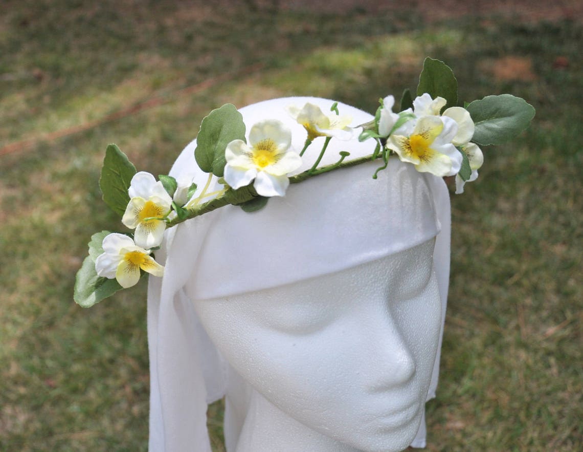 White Pansy Flower Crown. White Flower Circlet. Fairy Flower | Etsy