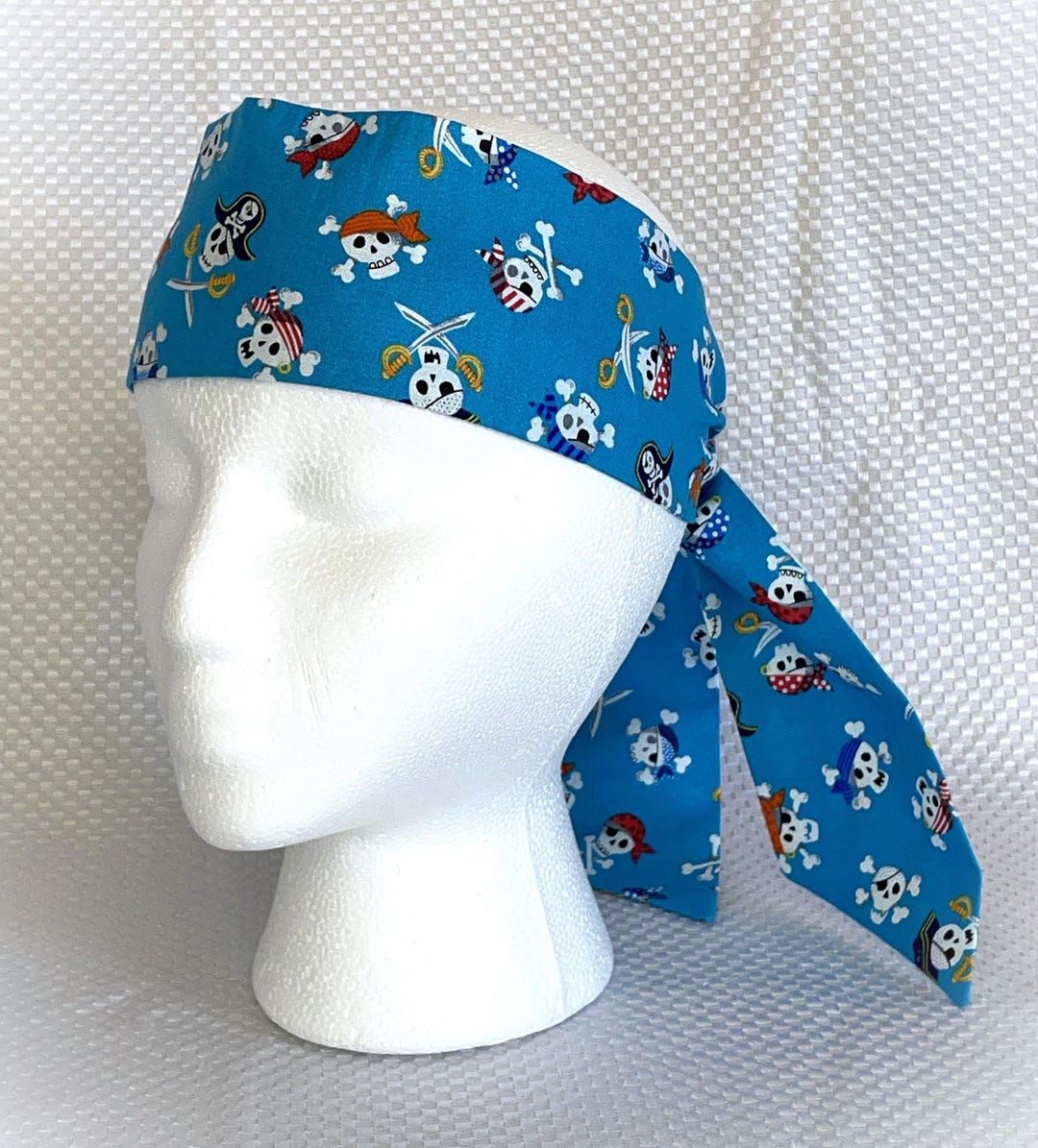 Blue Cartoon Jolly Roger Pirate Head Scarf. Cotton Head Scarf. Pirate ...