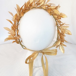 Gold Leaf Crown: Greek Goddess Headpiece With Ribbon Tie - Etsy