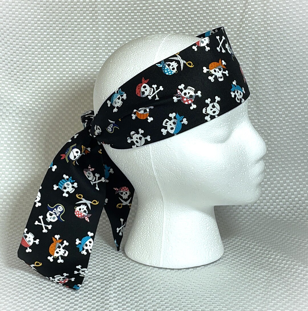 Black Cartoon Jolly Roger Pirate Head Scarf. Cotton Head Scarf. Pirate ...