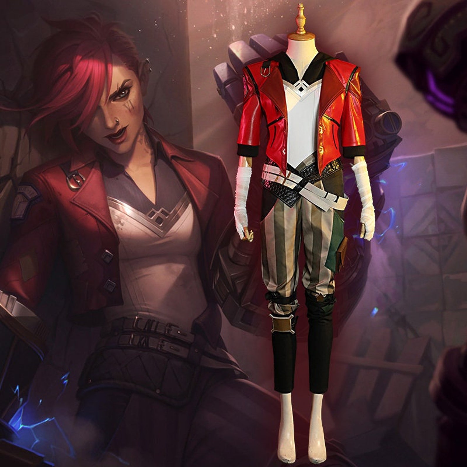Arcane Vi Cosplay Costume Lol Vi Women Cosplay Wig And Shoes Etsy