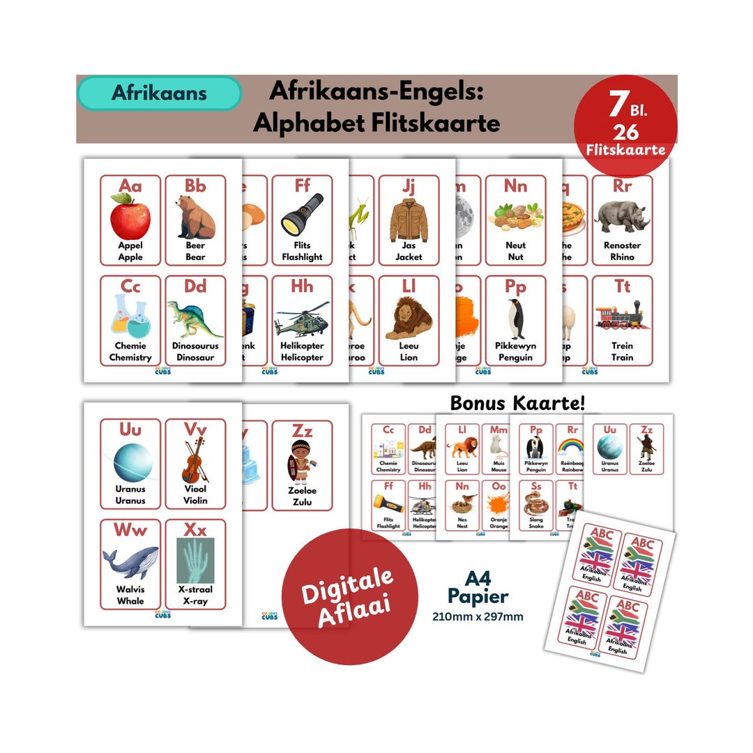 Alphabet Flashcards - Afrikaans–english | Bilingual Alphabet Learning ...