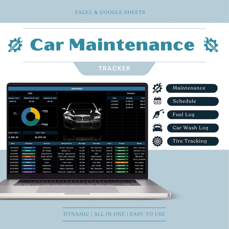 Car Maintenance Tracker Google Sheet | Car Maintenance Tracker Excel ...