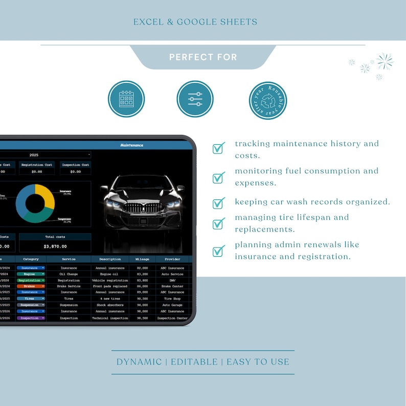 Car Maintenance Tracker Google Sheet | Car Maintenance Tracker Excel ...