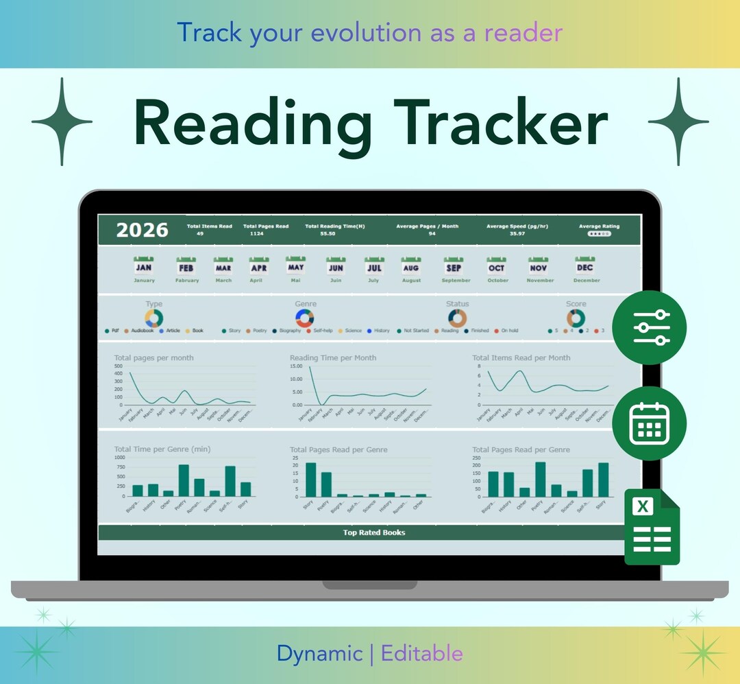 2026 Reading Tracker | Reading Journal Google Sheet | Reading Goal ...