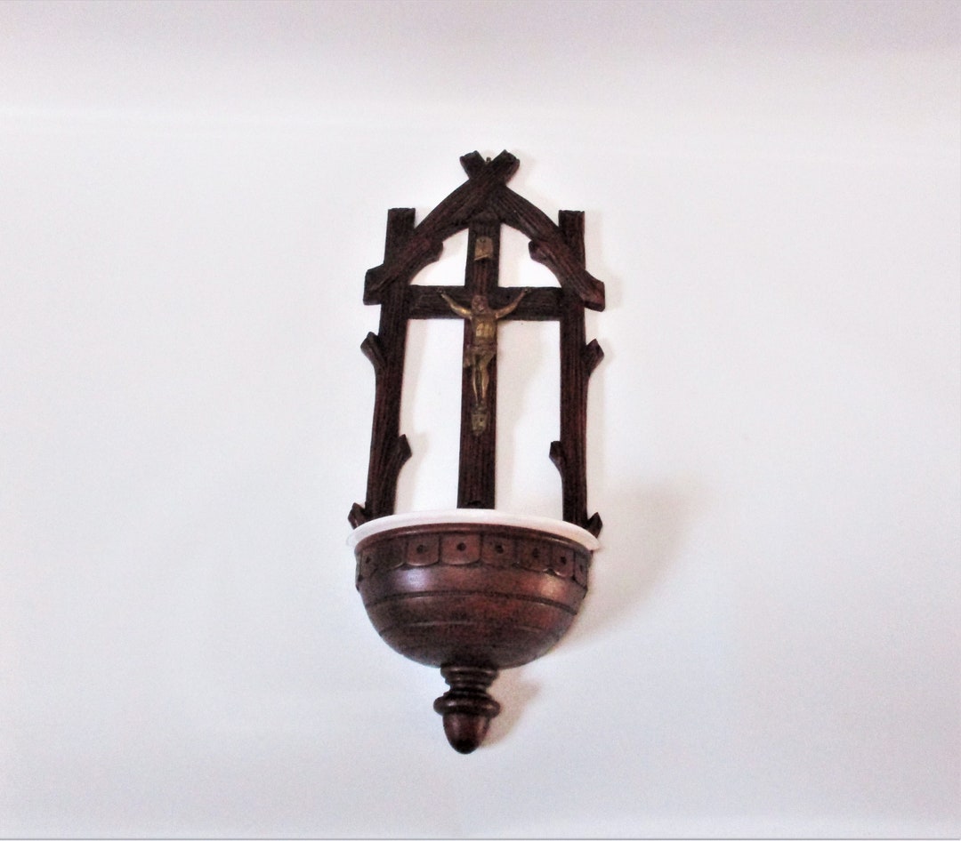 Antique Religious Font Holy Water Font WOOD Black Forest Holy Water ...