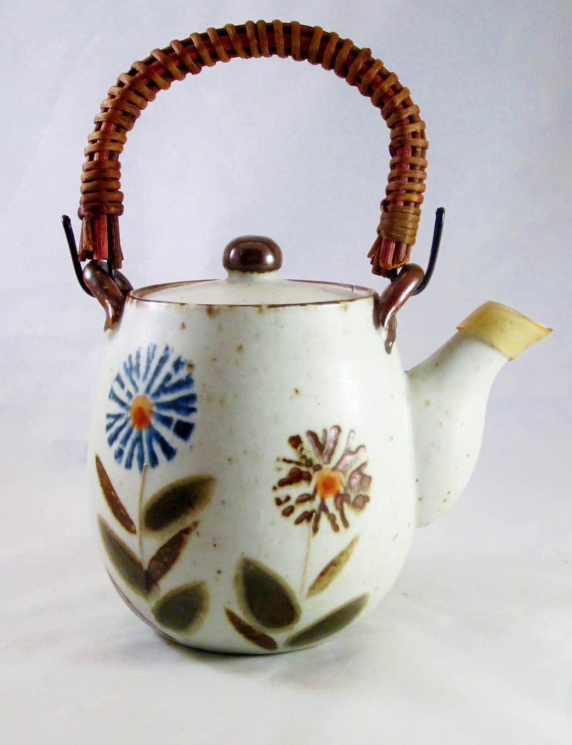 Vintage Teapot Stoneware Ceramic ABSTRACT FLOWERS Hand Decorated 1980s ...