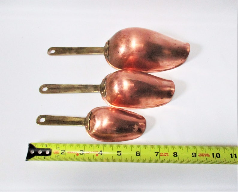 Vintage COFFEE SCOOP Bulk Foods Scoops COPPER With Brass Handle Set of ...