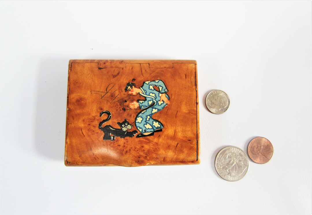 Antique Wooden Wallet CIGARETTE CASE Snuff Box Coin Case Snaps Shut ...