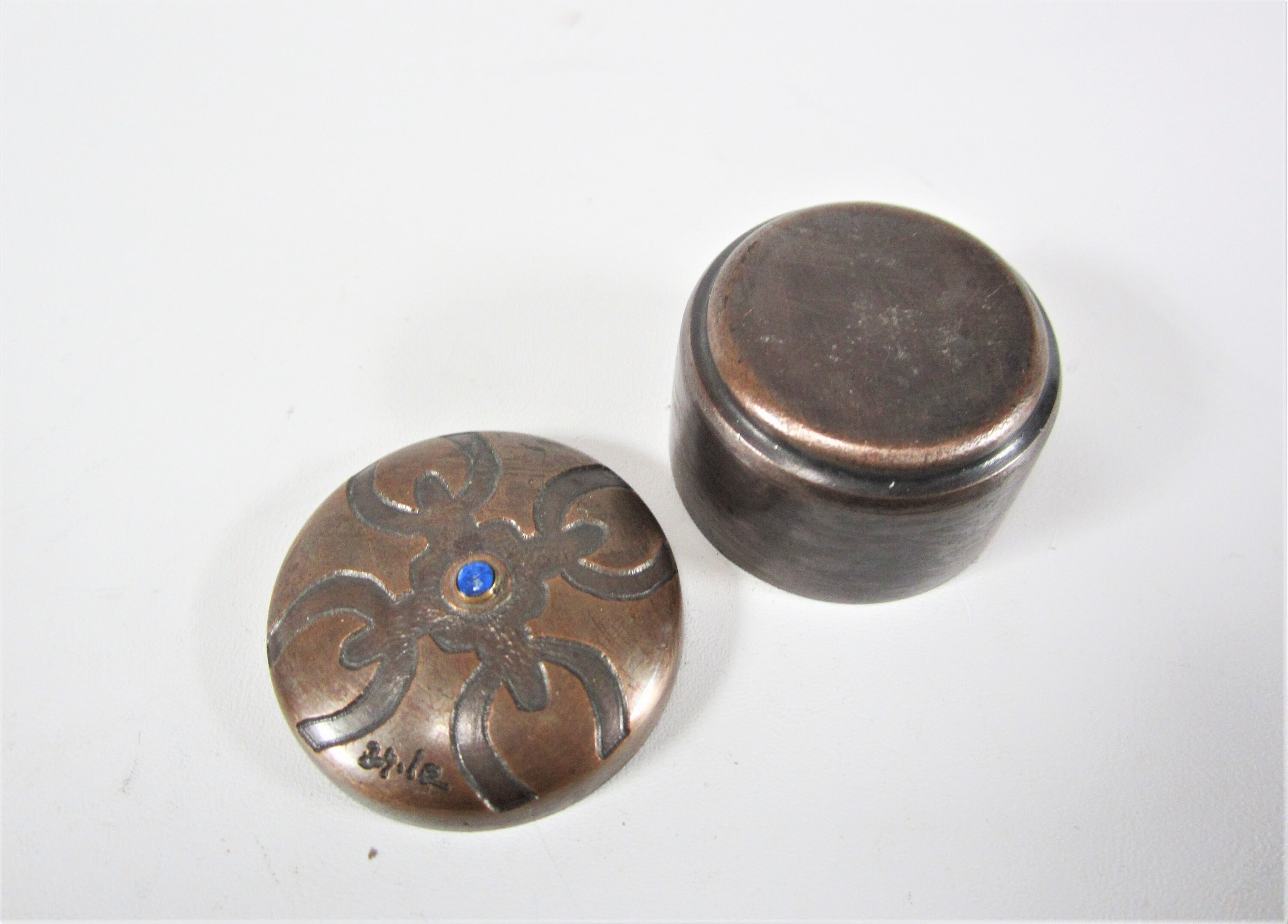 Vintage Trinket Box Copper Pill Box Snuff Handmade With LAPIS | Etsy
