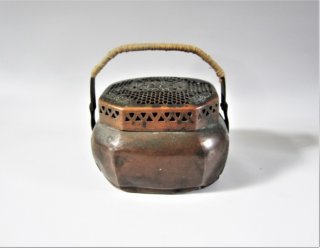Antique Chinese HAND WARMER Incense Burner COPPER With Handles Mini ...