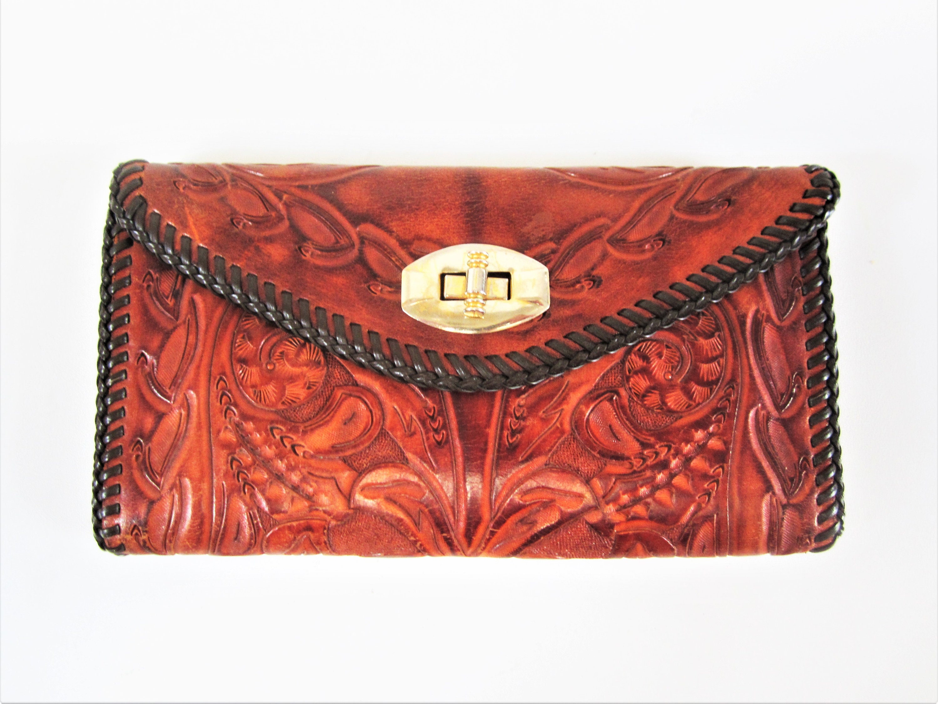 Vintage Tooled Leather Wallet Swirling PSYCHEDELIC FREE FORM | Etsy