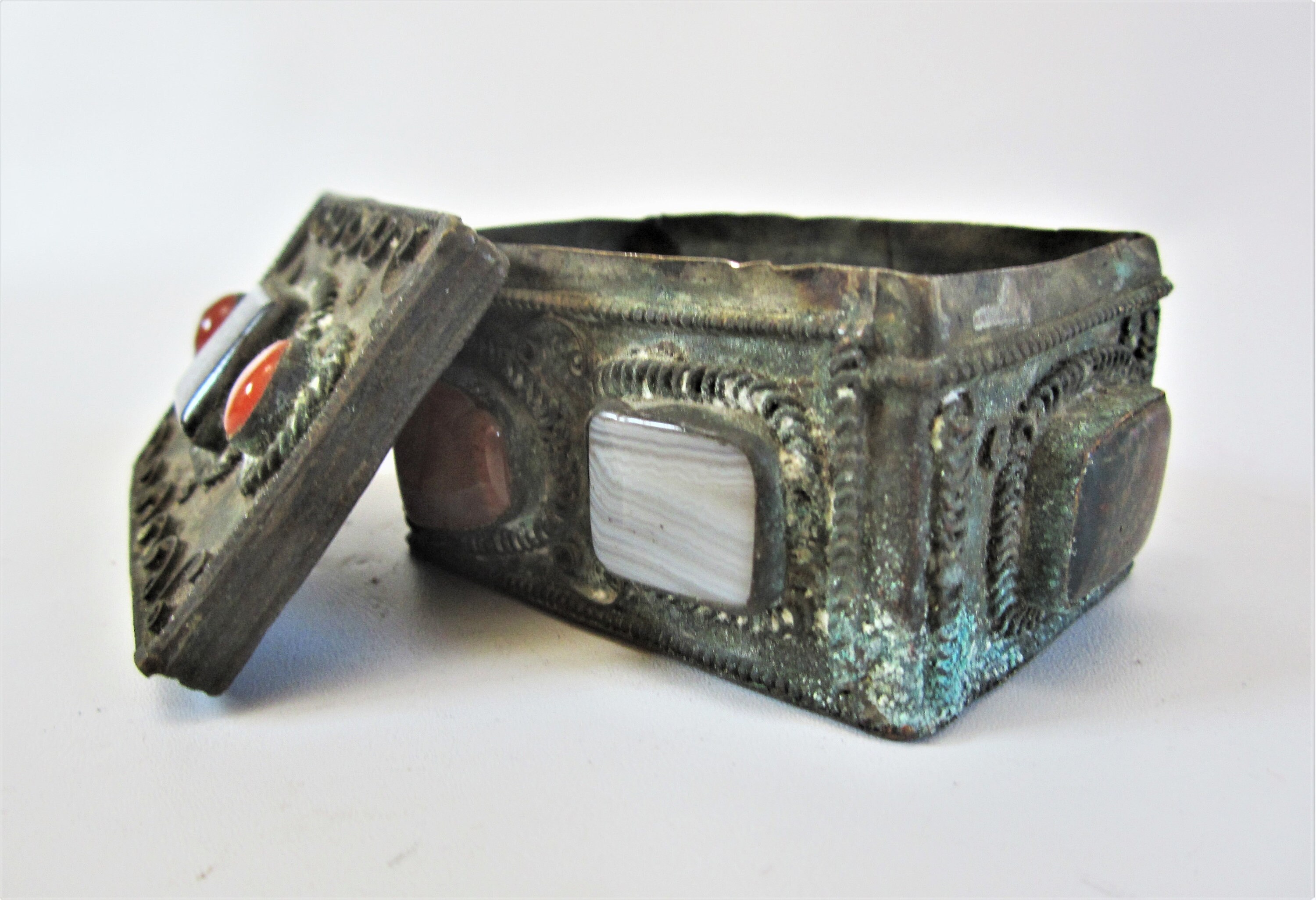 Antique 19th Century Metal Box With GEMSTONES Hand-made 9 | Etsy