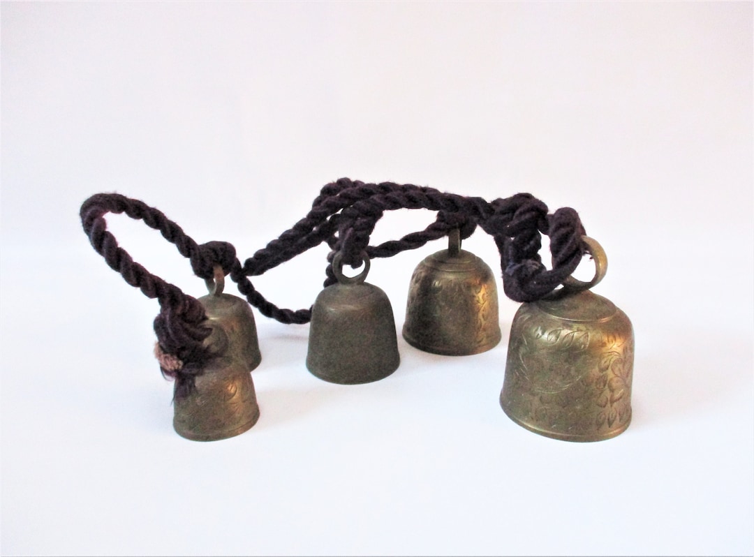 Vintage Hanging Bells HAND MADE Bells on Cotton Rope Chimes Etched ...