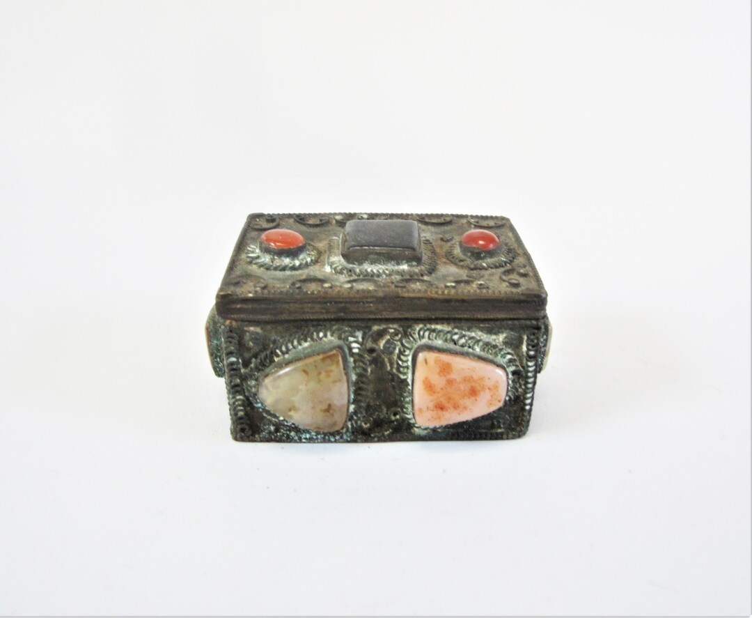 Antique 19th Century Metal Box With GEMSTONES Hand-made 9 Stones - Etsy