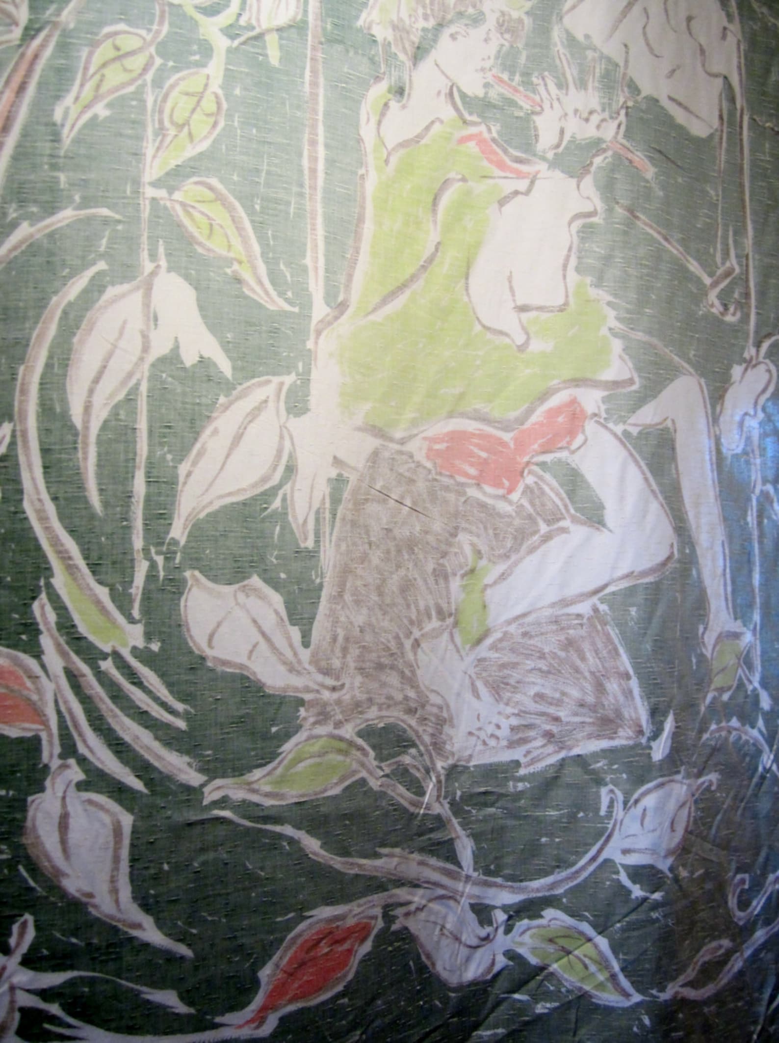 Vintage Curtain Fabric NYMPH Panel FANTASY Schumacher Hand Print Linen ...