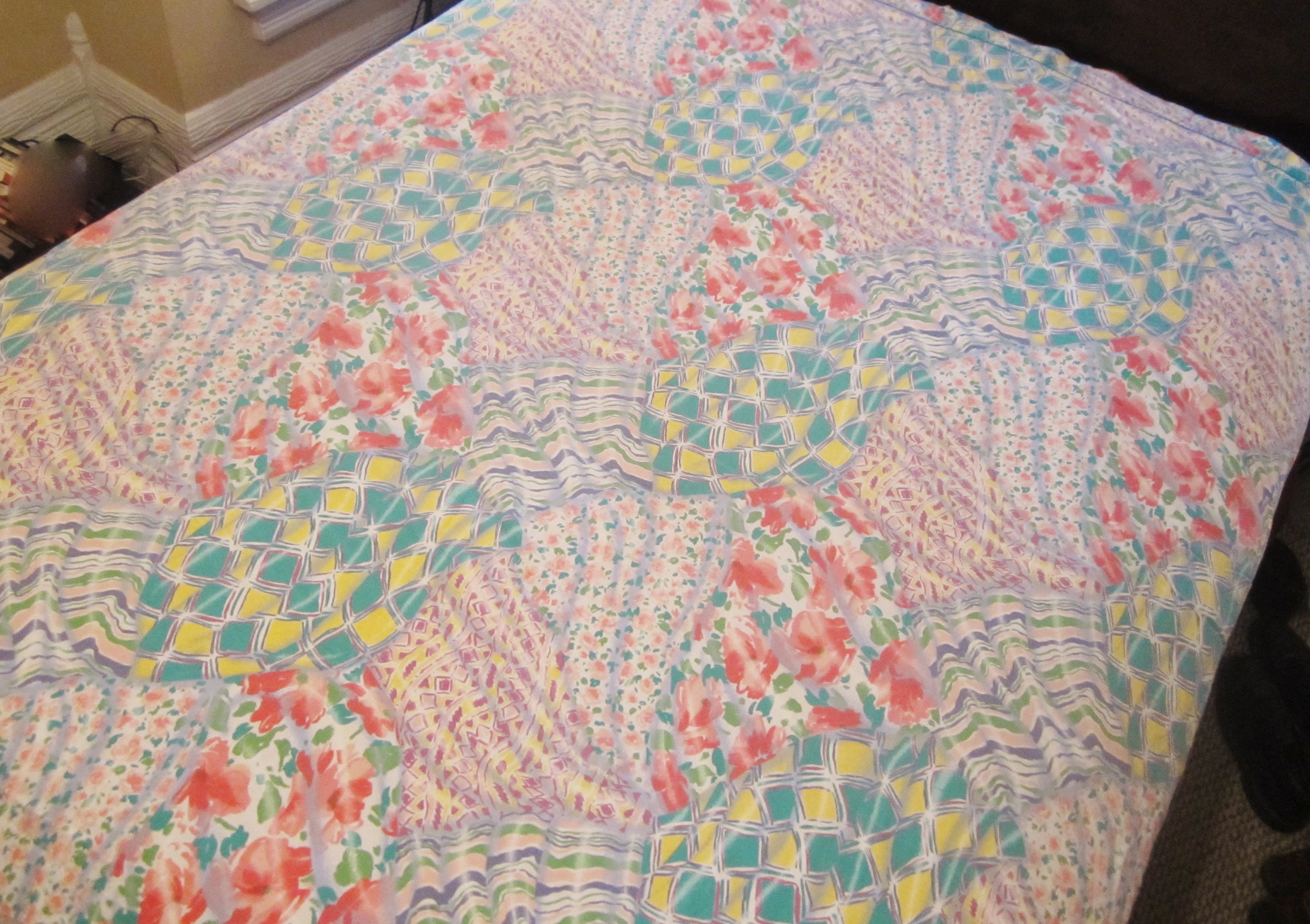 Vintage Flat Sheet PATCHWORK KALEIDOSCOPE Full Queen Pastels - Etsy