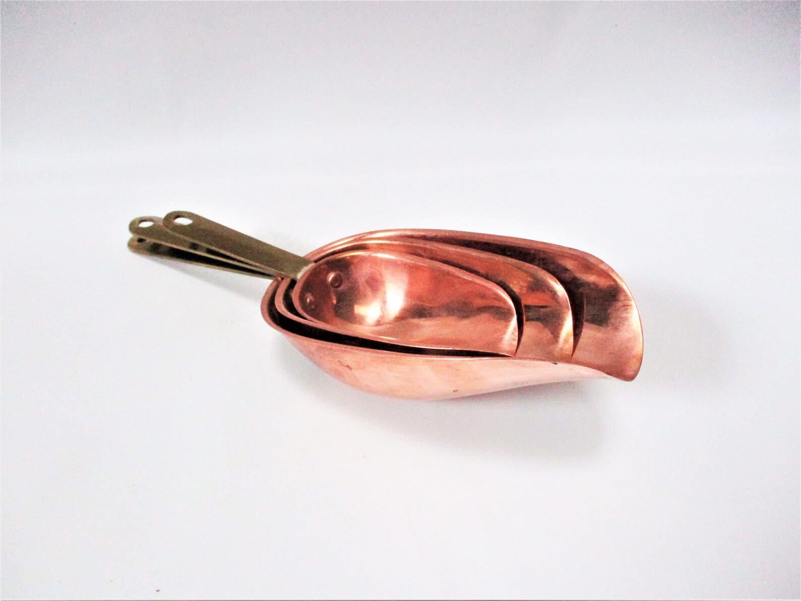 Vintage COFFEE SCOOP Bulk Foods Scoops COPPER With Brass Handle Set of ...