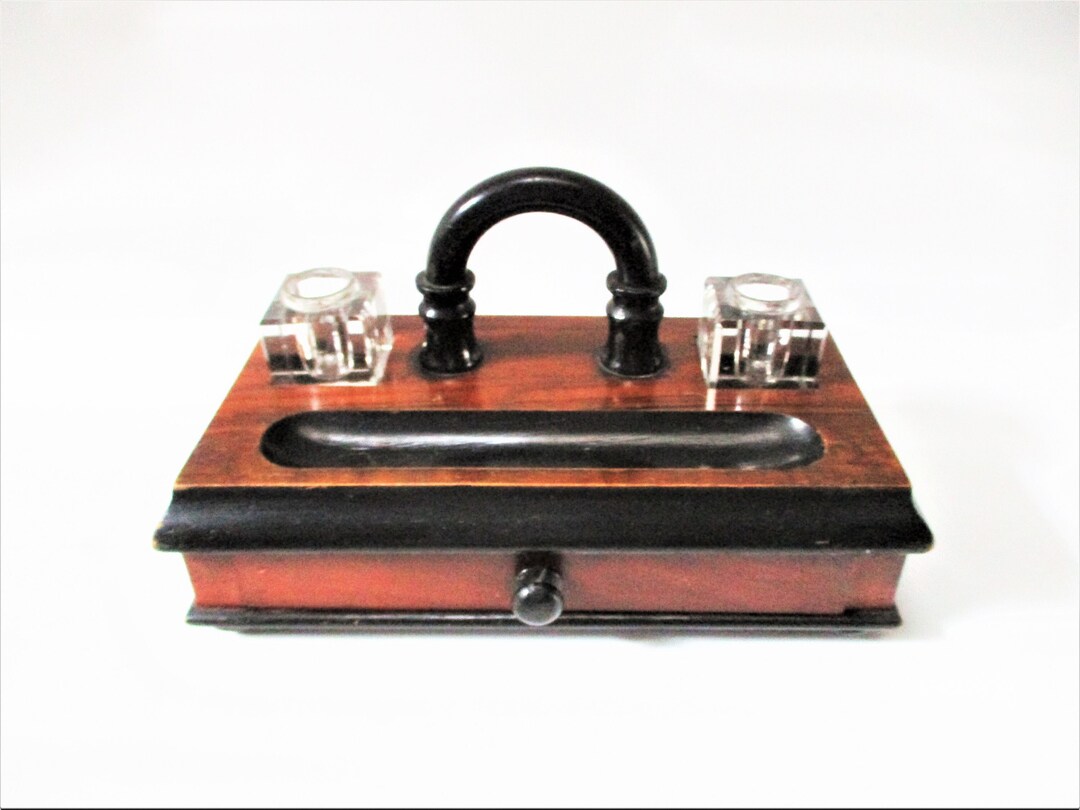 Antique Ink Well Tote WOOD Inkwell With Drawer Wooden Inkwell New Use ...