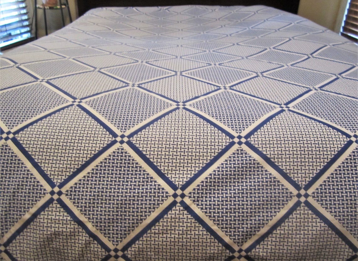 Vintage Flat Sheet PERIWINKLE GEOMETRIC Double/Queen Size | Etsy