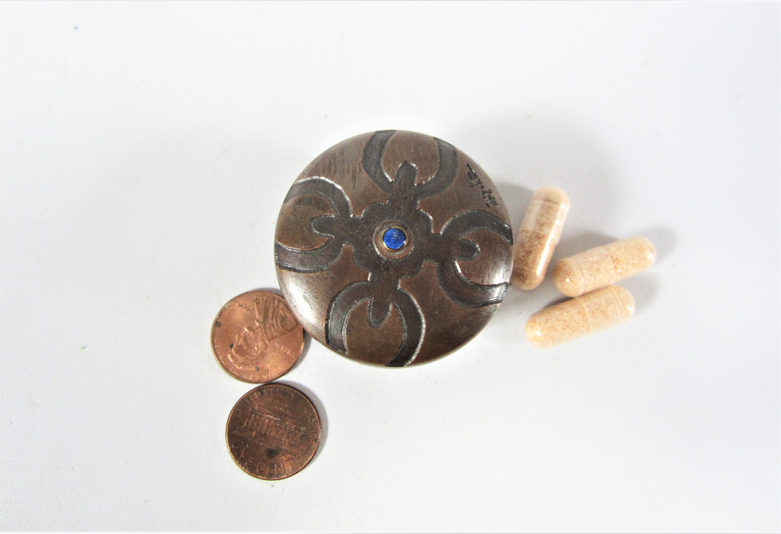 Vintage Trinket Box Copper Pill Box Snuff Handmade With LAPIS | Etsy