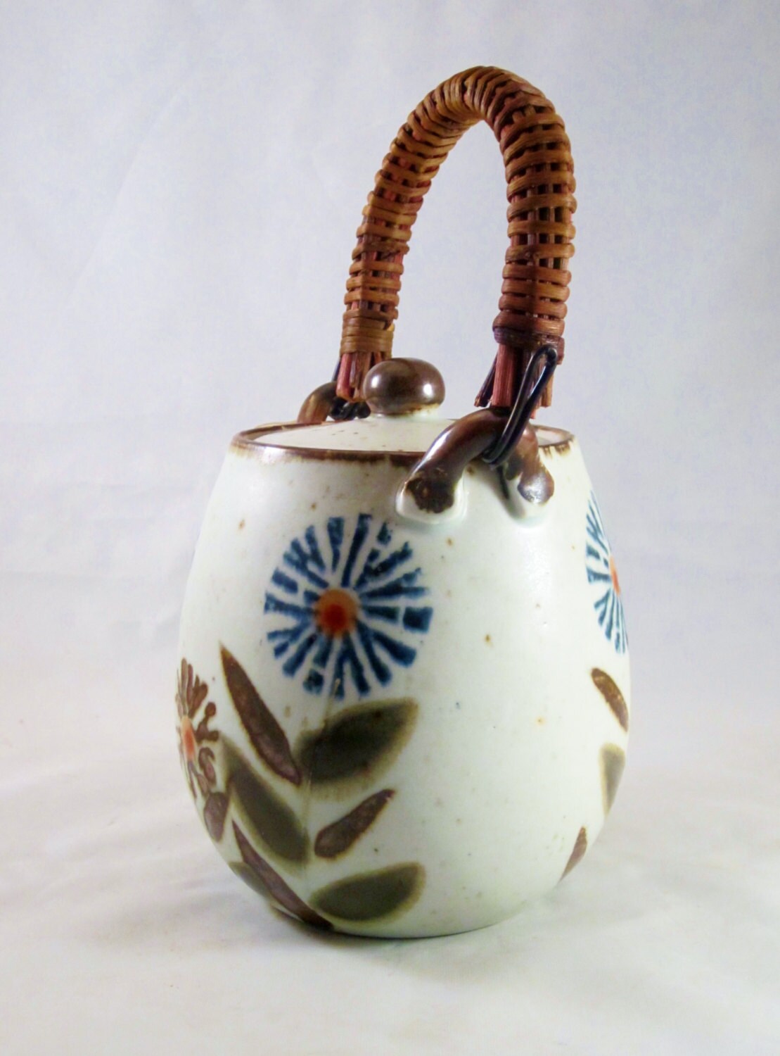 Vintage Teapot Stoneware Ceramic ABSTRACT FLOWERS Hand Decorated 1980s ...