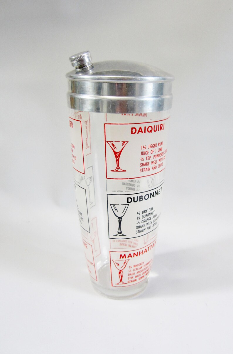 Vintage Cocktail Shaker HUGE Heavy Glass and Aluminum Lid With RECIPES ...
