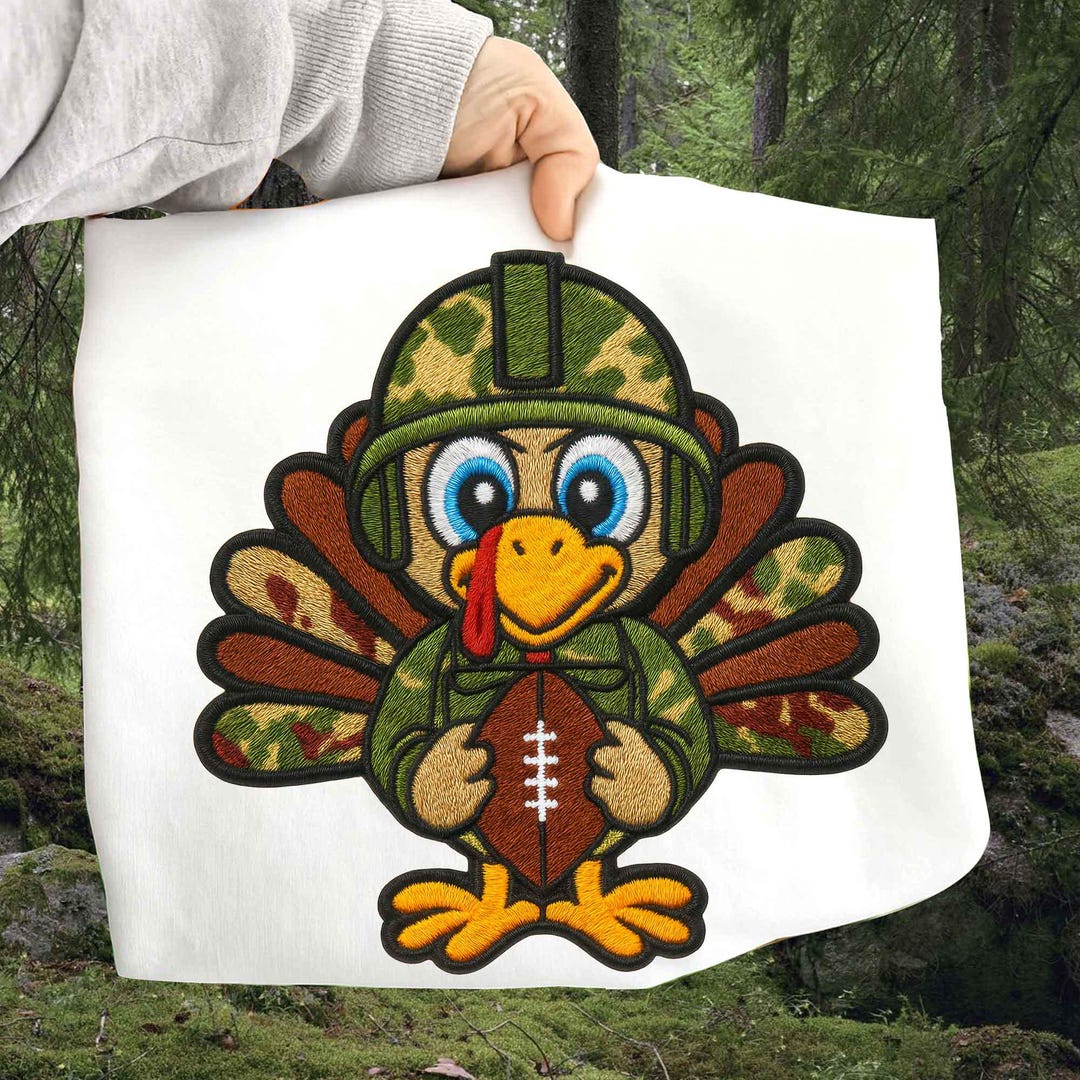 Camo Turkey With Football Png, Thanksgiving Faux Yarn Digital Design ...