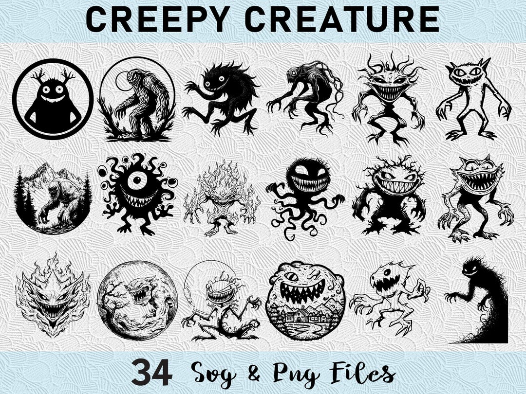 Creepy Creature Silhouette SVG PNG Bundle, Horror Monster Clipart ...