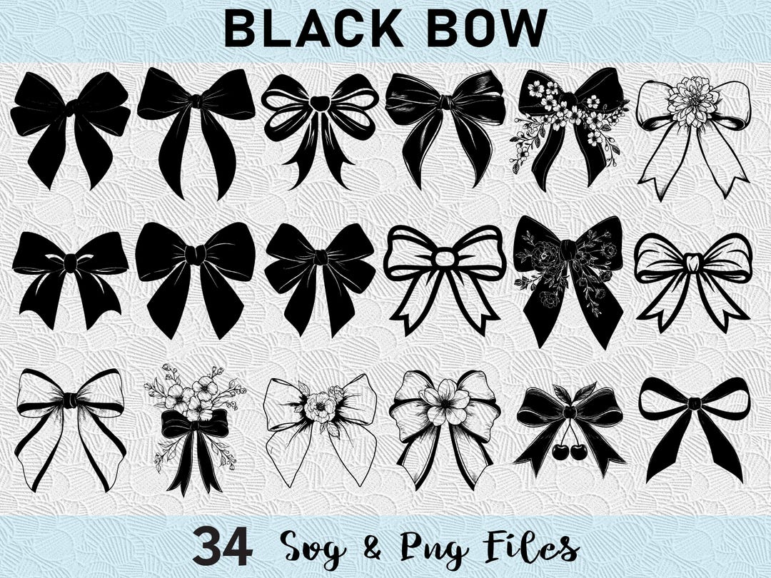 Black Bow Silhouette SVG PNG Bundle, Ribbon Clipart - Etsy