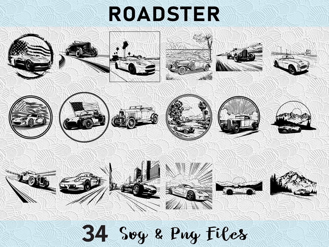 Roadster Silhouette SVG PNG Bundle, Vintage Car Clipart, Cricut Cut ...