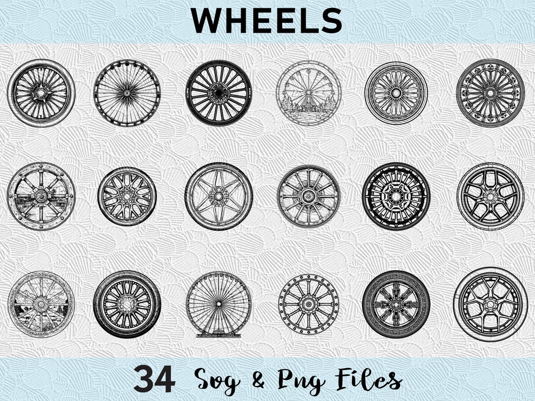 Wheels Silhouette SVG PNG Bundle, Tire Rim Clipart Vector, Cricut Cut ...
